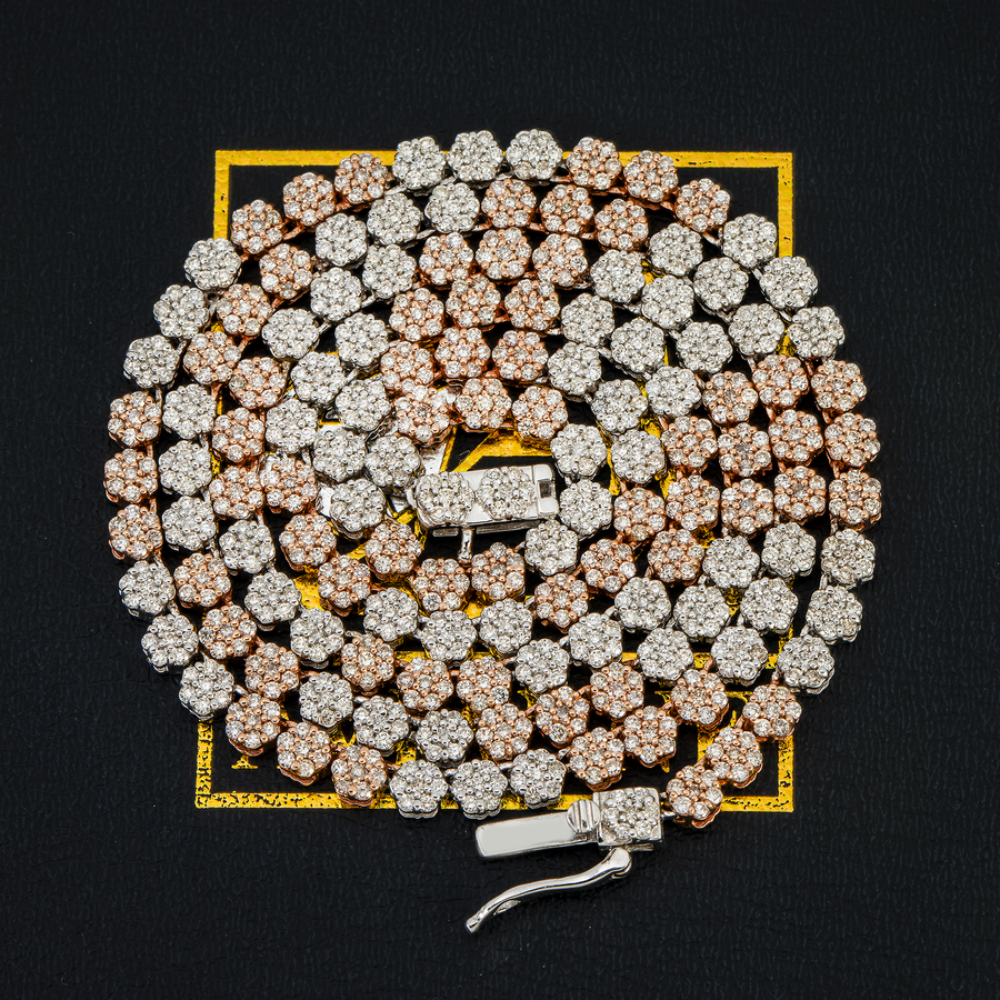 14k two tone diamond cluster chain 6.50 ctw – Avianne Jewelers