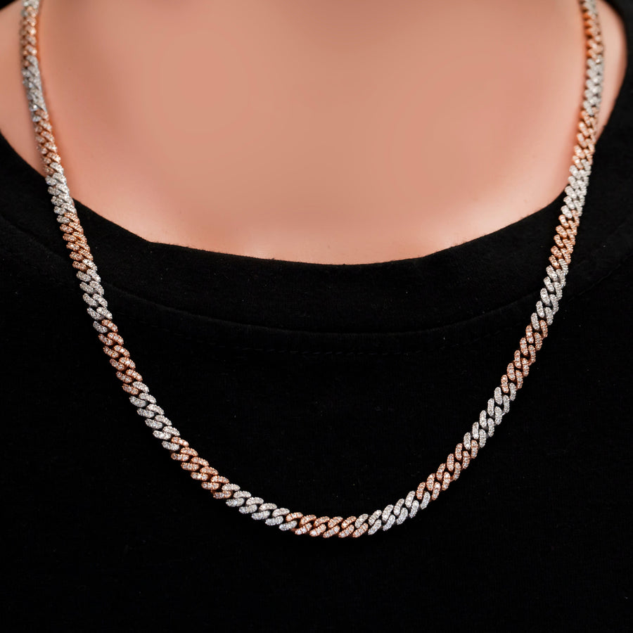 14k Two-Tone White & Rose Gold Diamond Cuban Chain 4.80ctw – Avianne ...