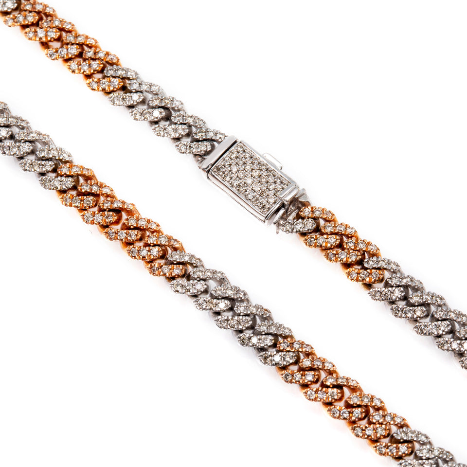 14k Two-Tone White & Rose Gold Diamond Cuban Chain 4.80ctw – Avianne ...