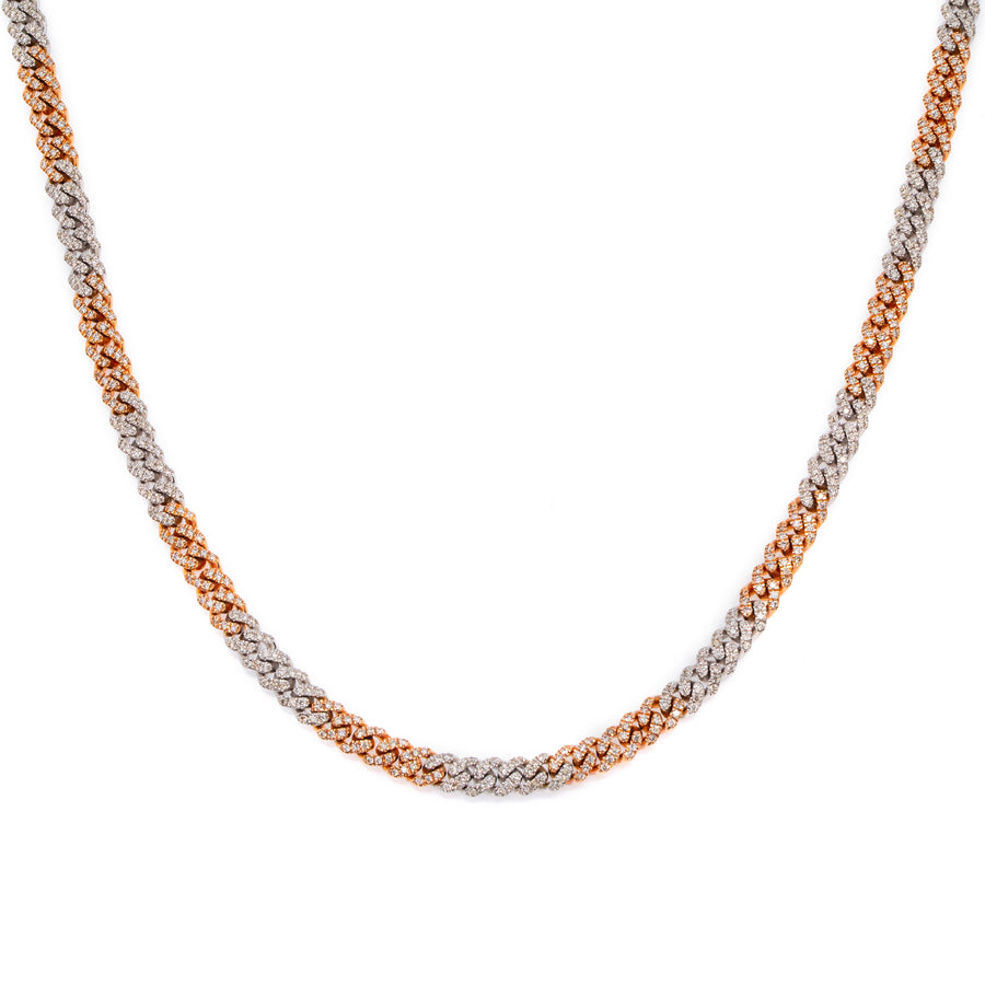14k Two-Tone White & Rose Gold Diamond Cuban Chain 4.80ctw – Avianne ...