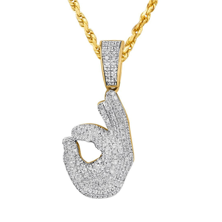 10K Yellow Gold Diamond Okay Hand Sign Pendant 0.35 Ctw – Avianne Jewelers
