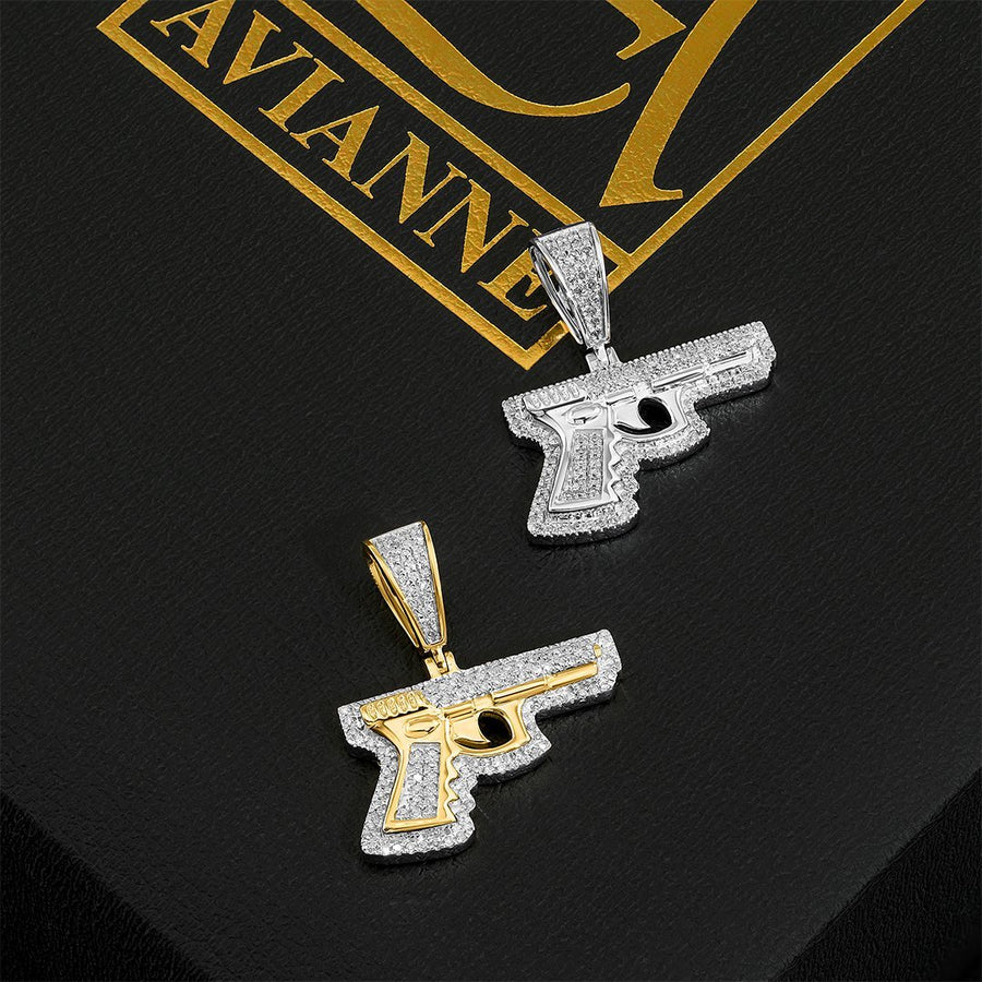 10K Yellow Gold Diamond Pistol Gun Pendant 0.40 Ctw – Avianne Jewelers