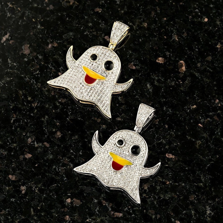 10k Yellow Gold Diamond Ghost Emoji Pendant 0.40 Ctw – Avianne Jewelers