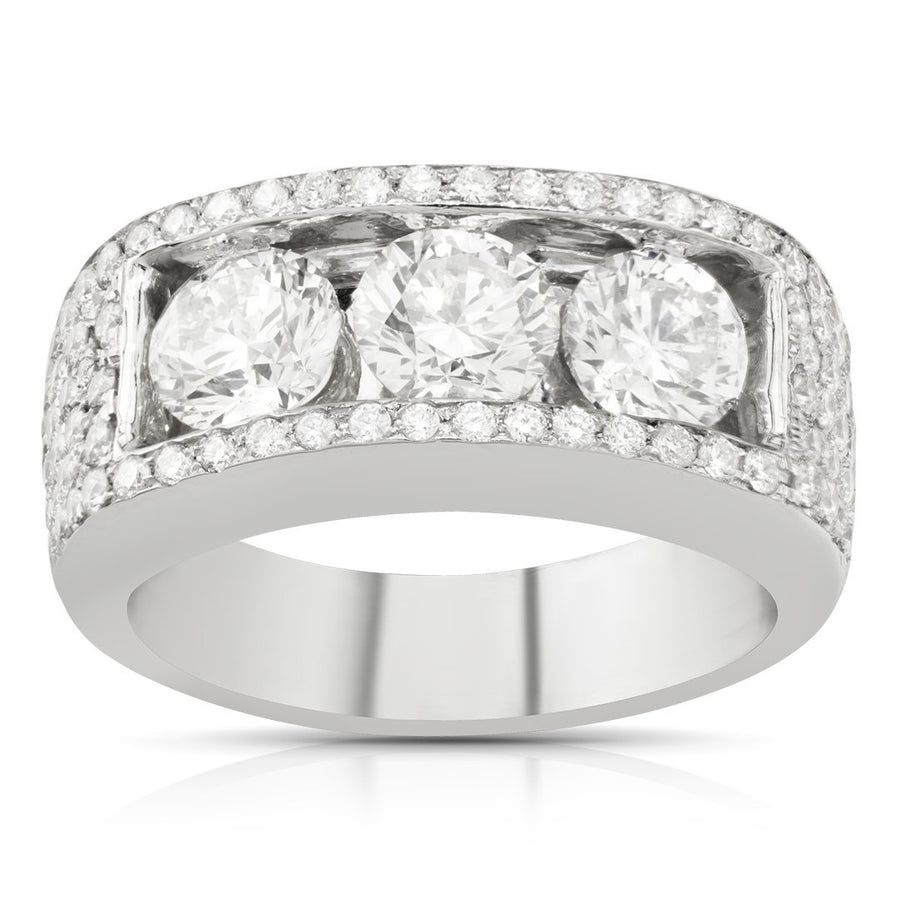 14k White Gold Mens Three Stone Diamond Ring 4.18 Ctw – Avianne Jewelers